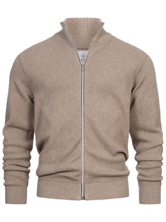 Kronstadt Herren KSErik Zip Strickjacke mit Stehkragen | Fein-Strick Cardigan mit Kragen und Rei&szlig;verschlu&szlig; Beige Mix, XXL