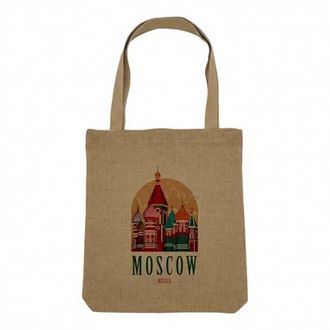 Fabulous Sac Shopping Tote Bag Aspect Lin - Moscou Russie Illustration Cath&eacute;drale Monument Voyage - Sac de Courses Toile Epaisse 360g Beige Naturel Cabas Port&eacute;