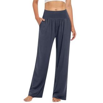 Generic Pantalon de jogging d&eacute;contract&eacute; et ample pour femme avec jambes larges, pantalon de yoga confortable, pantalon de sport taille haute avec leggings pai