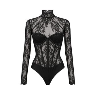 Actualee Body mit Korsett-Spitze - - Tops - Damen - Schwarzk - M