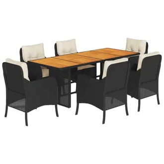 vidaXL Set Da Pranzo Da Giardino 7 Pz Nero Con Cuscini In Polyrattan Vidaxl