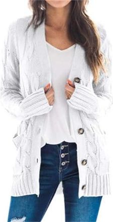 Generic Cardigan dautomne d&eacute;contract&eacute; &agrave; manches longues boutonn&eacute; sur le devant pour femme, cardigan ouvert sur le devant pour femme, blanc, 3XL
