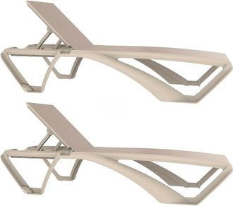 Resol marina club Chaise Longue Ext&eacute;rieur Set 2 Structure Ivoire - Textil&egrave;ne Beige