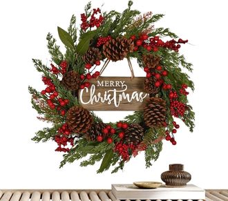 Generic Weihnachtskranz Außen | Künstliches 49,8 cm Partyzubehör Mit Beeren,Weihnachtskranz Mit Tannenzapfen,für Thanksgiving Feiertag Party tägliche Innenräu
