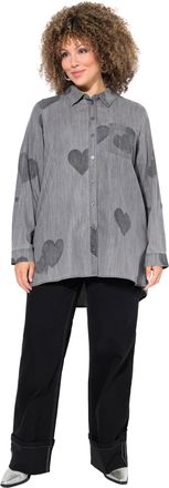 Ulla Popken Damen große Größen Übergrößen Plus Size Jeansbluse, Herzen, Hemdkragen, Langarm, Lyocellmix