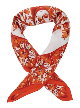 Dolce & Gabbana Womens Silk Square Scarf Orange Majolica Print Scarfs