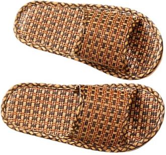Hemoton Pantoufles Tiss&eacute;es Rotin pour Maison L&eacute;g&egrave;res et Respirantes Unisexes &eacute;t&eacute; Int&eacute;rieur et Ext&eacute;rieur Confortables et Naturelles pour Salon et Jardin
