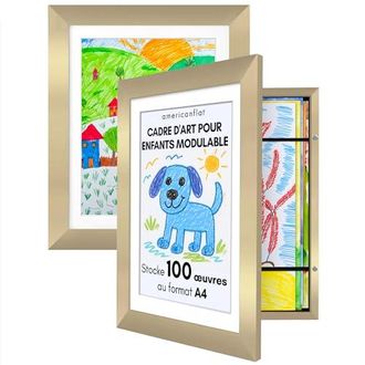 Americanflat Cadre Dessin Enfant &agrave; Changer A4 Dor&eacute; avec Passe-Partout et 25,5 x 32 cm sans Passe-Partout - Cadres avec Ouverture Frontale Pouvant Contenir 100 Pi&egrave;c