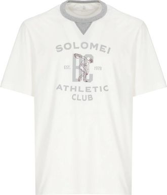 Brunello Cucinelli Homme, Tops, Blanc, Taille: L T-shirt avec imprim&eacute;