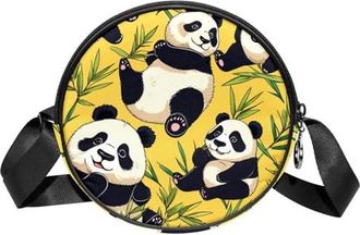 Generic Sac &agrave; bandouli&egrave;re rond pour femme, petit panda mignon, sac &agrave; bandouli&egrave;re avec fermeture &eacute;clair, bretelles r&eacute;glables, sac &agrave; main rond d&eacute;contract&eacute; pour 