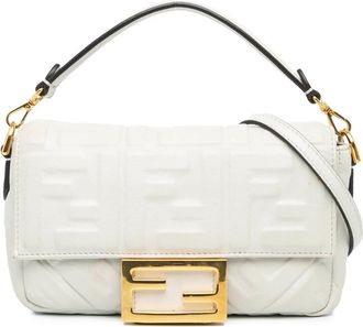 Fendi Hobo Bags - Mini Zucca Embossed Leather Baguette Satchel - Gr. unisize - in Wei&szlig; - f&uuml;r Damen