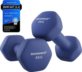 Songmics Hanteln, 2 St&uuml;ck, 2 x 4 kg, sechseckige Hanteln mit Vinyloberfl&auml;che, f&uuml;r Fitness, Training, Fitnessstudio, Zuhause, Blau, Port SYL908Q01