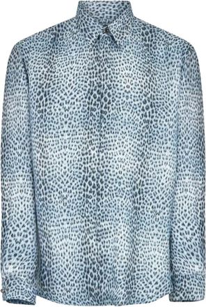 Roberto Cavalli Homme, Chemises, Bleu, Taille: XL Chemise en soie avec imprim&eacute; de b&eacute;b&eacute; jaguar