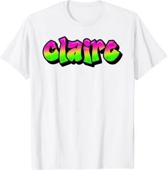 BDAZ Claire Graffiti Personalisierter Name Gr&uuml;n Rosa Frauen M&auml;dchen T-Shirt