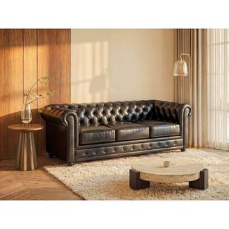 Vente-Unique Vente-unique - Canap&eacute; 3 places en simili chesterfield - Noir