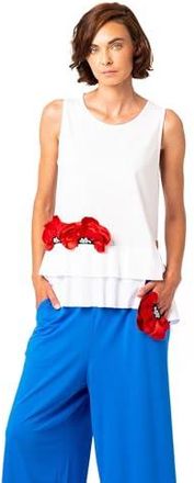 Mamatayoe Haut Plastisol pour Femme Haut Blanc à Bretelles Larges, brodé, avec détails en Relief, Tailles S à XXL