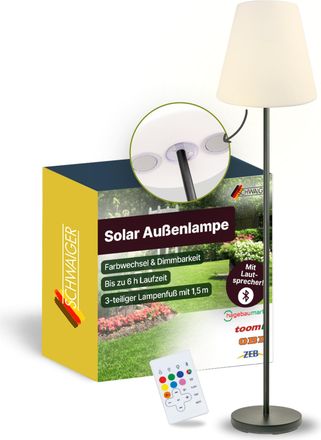 Schwaiger Solar Au&szlig;enlampe mit Lautsprecher I 1,5 m LED-Stehleuchte f&uuml;r drau&szlig;en I per Fernbedienung steuerbar & IP44 spritzwassergesch&uuml;tzt I dimmbar & mit Farbw