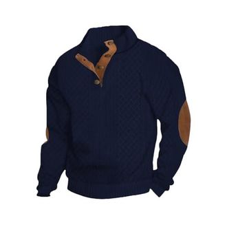 Generic Pull en tricot torsad&eacute; &agrave; col montant pour homme, pull d&eacute;contract&eacute; &agrave; col montant, bleu marine, 3XL
