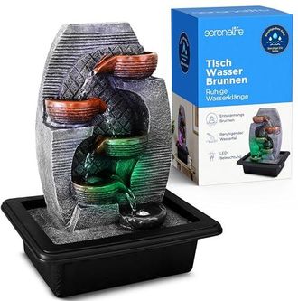 SereneLife 4-Tier Desktop Electric Water Fountain Decor w/LED - Indoor Outdoor Portable Tabletop Decorative Zen Meditation Waterfall Kit Includes Submersible Pum