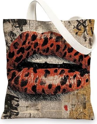 Generic Sacs fourre-tout en toile léopard, sacs à provisions réutilisables à imprimé animal, chic artistique, léger, lavable bandoulière Ca, Rouge, 13x15 Inch