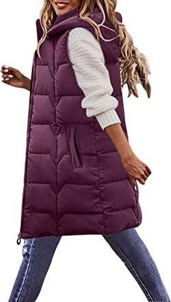 Generic Vestes pour femmes, manteau de couleur unie, d&eacute;contract&eacute;, sans manches, chaud, &agrave; fermeture &eacute;clair, poche &agrave; capuche, long, doux, tendance, 2026, violet