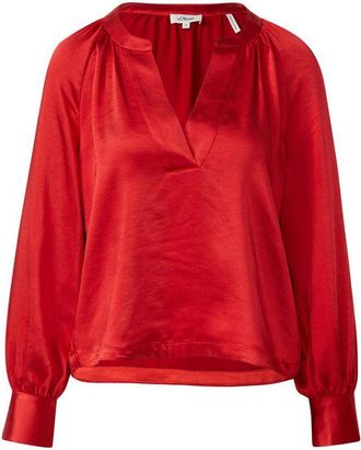 s.Oliver Langarmbluse Bluse Bluse aus Satin mit tiefem V-Ausschnitt