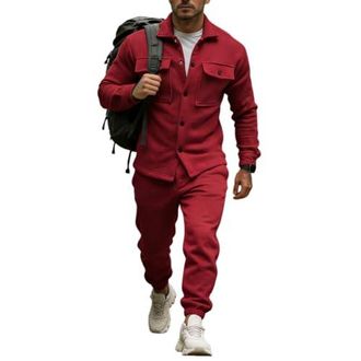 Generic Ensemble de surv&ecirc;tement 2 pi&egrave;ces pour homme avec veste cargo pour le printemps et lautomne, Rouge, XXL