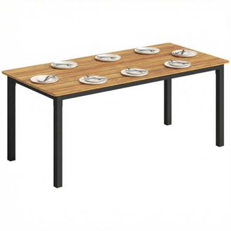 OUTSUNNY Table de jardin - Outsunny - 6 &agrave; 8 personnes - rectangulaire - plateau &agrave; lattes - acier et bois massif - 180x86x74cm - teck