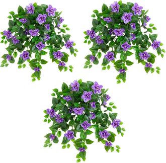 Nearly Natural 24 Zoll UV-best&auml;ndige k&uuml;nstliche Azalee H&auml;ngepflanze (Indoor/Outdoor) - 3er Set