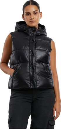 Urban Classics Ladies Recycled Shiny Puffer Vest with Hood black, XXL