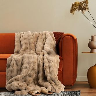 Paco Home Couverture Polaire Plaid Polaire Couverture Jeté Lavable, Couleur:Beige, Dimension:200x240cm