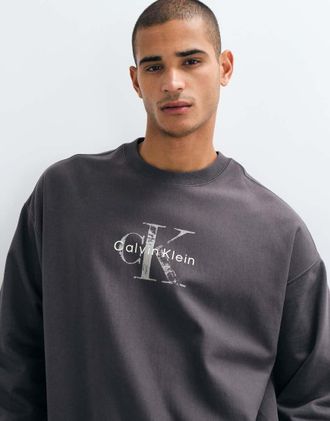 Calvin Klein Jeans Monologo Terry Sweatshirt in Schwarz