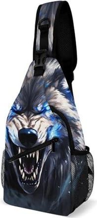 Generic Sacoche Tactique Loup Casual Sling Sac &agrave; Bandouli&egrave;re R&eacute;glable Crossbody Bag pour &eacute;cole Randonn&eacute;e Camping
