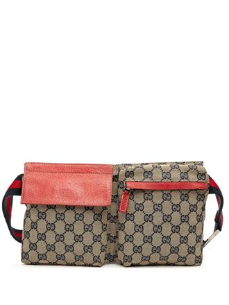 Gucci 2000-2015 GG Canvas Web Double Pocket Gürteltasche - Braun