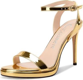 Castamere Femmes Aiguille Haut High Plate-forme Talon Heel Ouvert Rond Bout Sandales Lani&egrave;res Cheville Danse Classique &Eacute;t&eacute; 10.5 CM Heels Or 43 EU