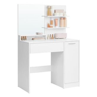 Vasagle Kailyn Collection - Coiffeuse avec Miroir, Compartiment avec 2 &Eacute;tag&egrave;res R&eacute;glables, 1 Tiroir, 2 &Eacute;tag&egrave;res, Coin Beaut&eacute;, Style Moderne, Blanc RDT119W01