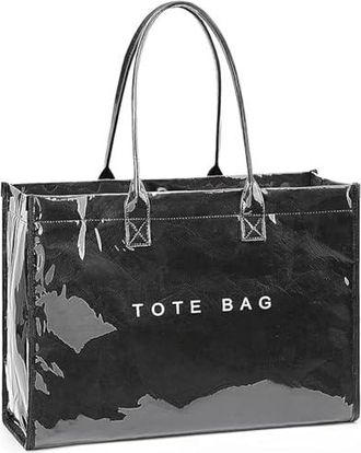 Generic Sac &agrave; main en PVC pour femme - Grand sac en plastique - Sac &agrave; bandouli&egrave;re avec motif de lettres en papier kraft, Noir, 480.00x260.00x220.00mm/18.9x10.