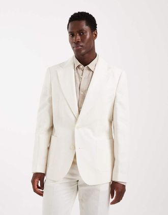 Asos Mix & Match - Schmal geschnittene Anzugjacke mit hohem Leinenanteil in Creme-Wei&szlig;