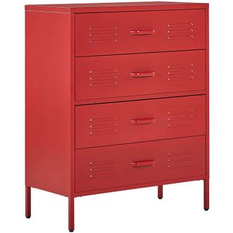 Beliani Beliani - Armoire de Rangement en Acier Rouge avec 4 Tiroirs pour ranger les Dossier pour Chambre Bureau ou Couloir