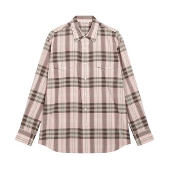 Auralee High Twist Baumwoll-Seiden-Hemd mit Karomuster - - Shirts - Herren - Rosa - XL