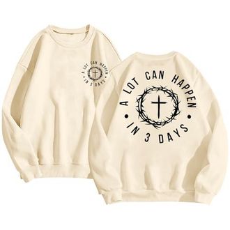 Generic A Lot Can Happen In 3 Days Thorn Crown Jumper Homme Pull Christian Oversize Unisexe Sweatshirt avec poches Imprim&eacute; Lettres Religieuses Manches Longues