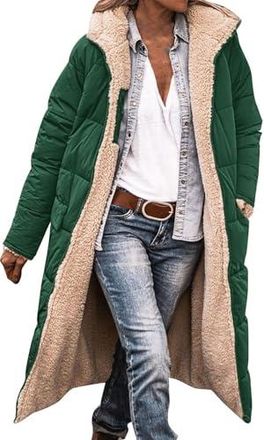 Generic Vestes dhiver pour femmes UK 2025 - Tendance - Décontractée - Imperméable - Chaude - Polaire - Doublure en fausse fourrure - Couleur unie - Manches lo