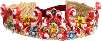 Dolce & Gabbana Femme, Accessoires, Rouge, Taille: ONE Size Bandeau Tiare Cristal Or Carretto Rouge