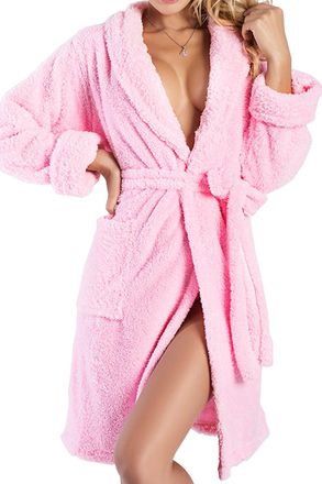 DKaren Damen Bademantel | ELIZA | kurz | Gr&ouml;&szlig;en XS-2XL | verschiedene Farben | 100% Polyester | S Rosa