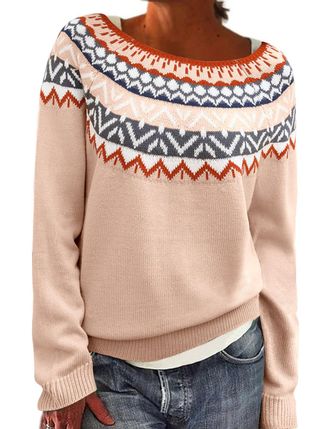 Heekpek Norweger Pullover Damen Winter Herbst Rundhals Weihnachtspullover L&auml;ssig Lose Damenpullover Langarm Strickpullover Winterpullover Warm Oberteil Elegan