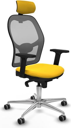 Piqueras y Crespo Stuhl mit 2D-Armlehnen, h&ouml;henverstellbarer Lendenwirbelst&uuml;tze und h&ouml;henverstellbarem Kopfteil, Grau/Gelb