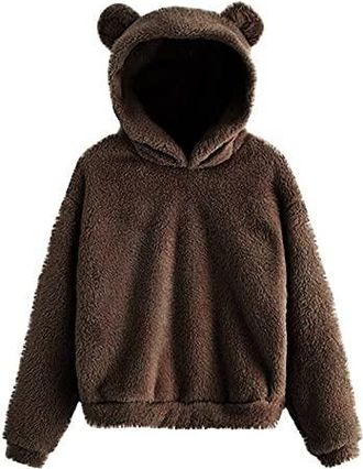 Generic Hauts en polaire pour femme - Essentials Sweat &agrave; capuche dhiver &agrave; manches longues en Sherpa avec doublure en polaire chaude et &eacute;paisse - Pull &agrave; capuch