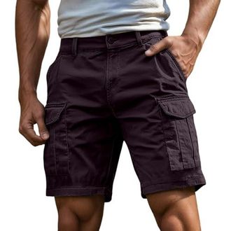 Generic Short Cargo Homme Coton Été Short De Travail Homme Bermuda Grande Taille Ceinture Élastique Boardshort Décontracté Pantalon Court MuIti Poches Respira