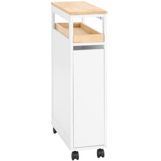 SoBuy SoBuy NSR11-WN Nischenregal mit Rollen aus Holz, Aufbewahrungsst&uuml;ck f&uuml;r K&uuml;che, Badezimmer, Dienstwagen, Schrank, Nische, Servicewagen - 4 Ebenen
