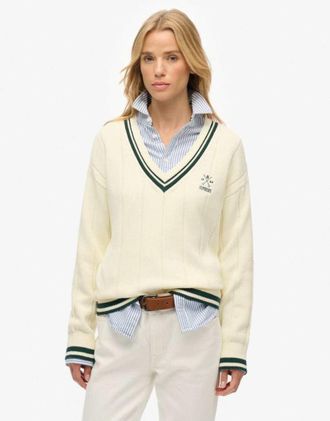 Superdry Cricket Club - Pullover in Wollwei&szlig;